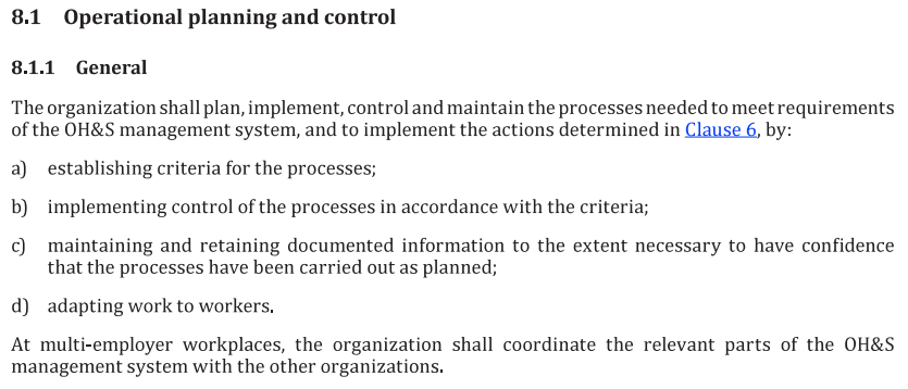 Clause 8.1 – Operational Planning and Control